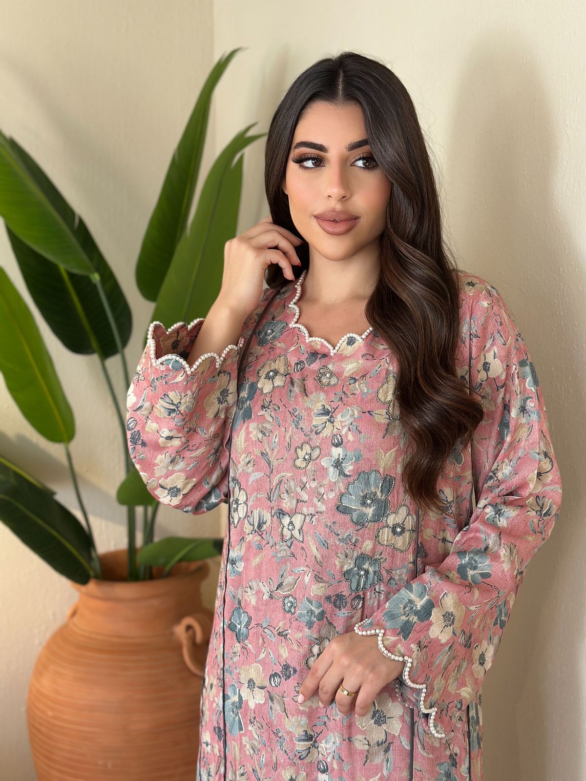 linen dress flower gold